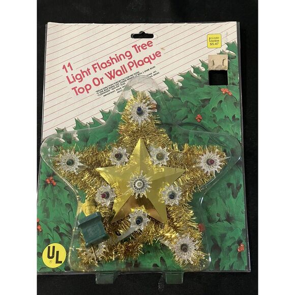 Holiday | Vintage 11 Light Tree Top Star Gold Tinsel Christmas Lights ...